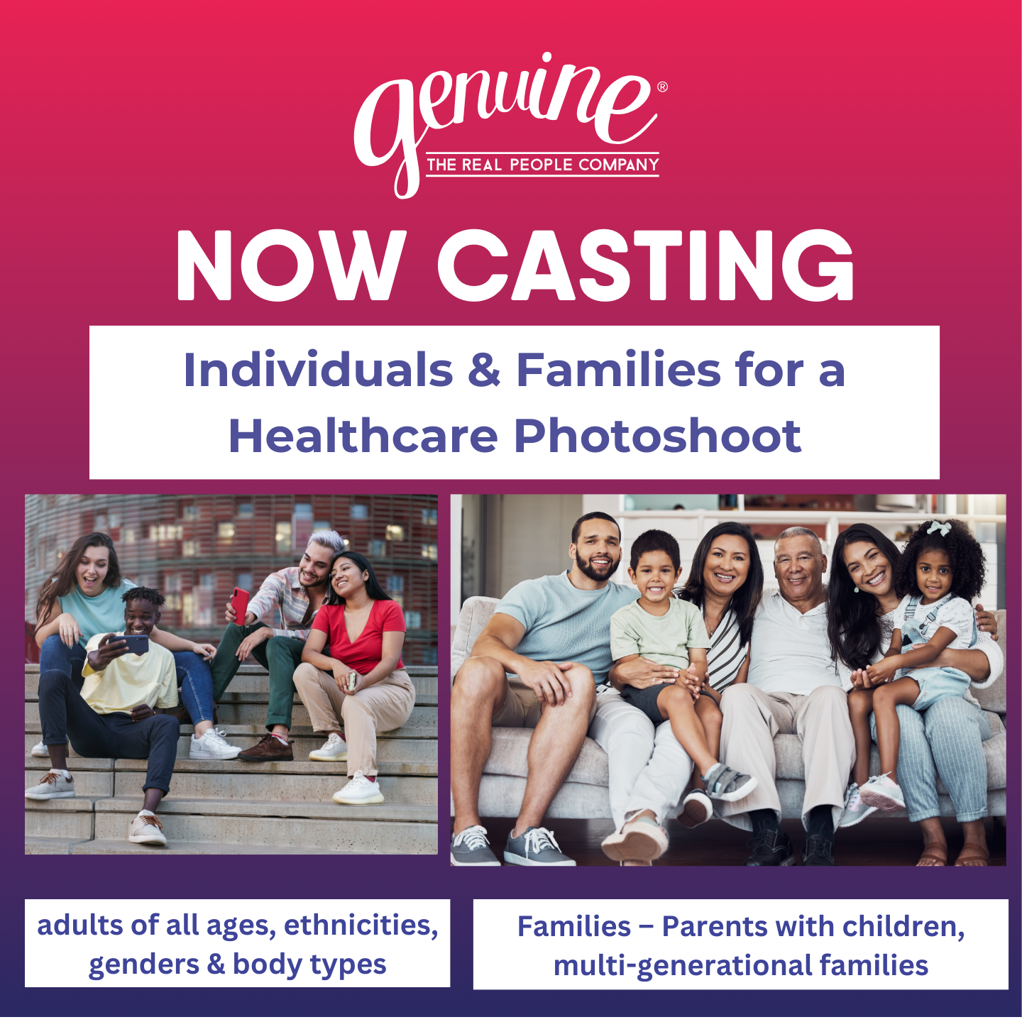 CASTING: Individuals & Families for a Healthcare Photoshoot - Genuine
